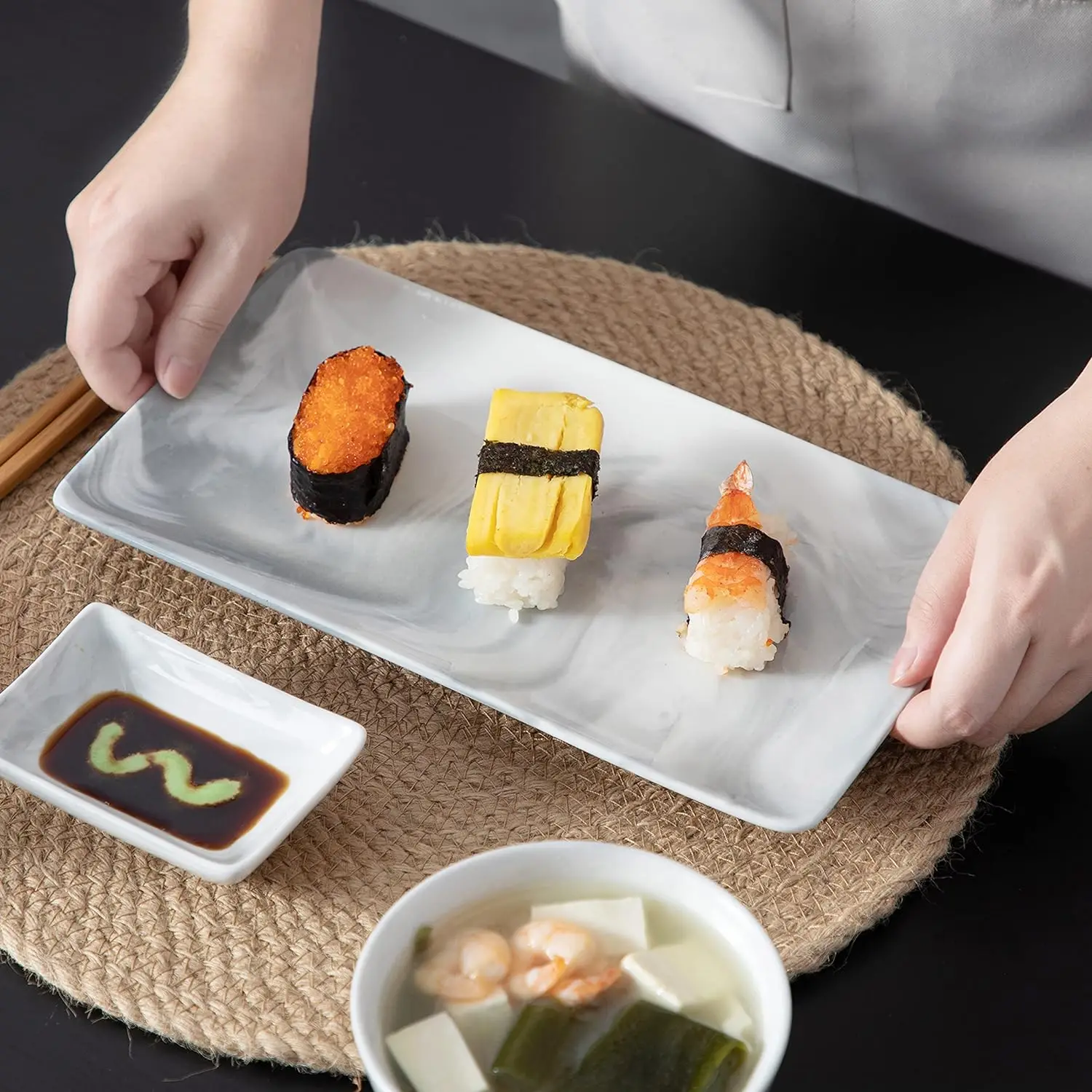 8 Piece Japanese Style Porcelain Sushi Tableware For 2 Persons With 2 ...