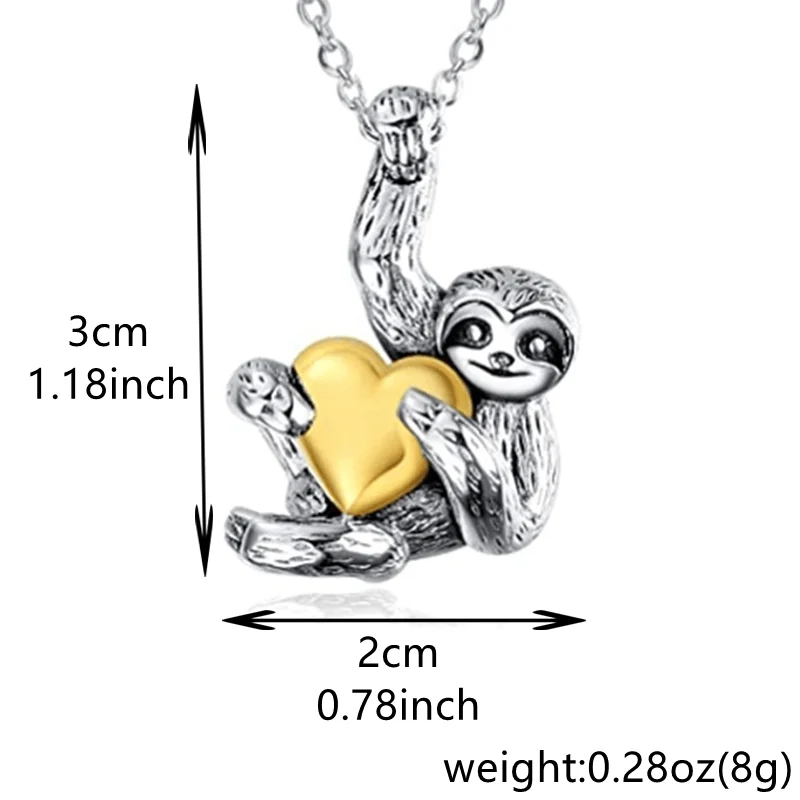 Cute Heart Hugging Sloth Necklace Earrings Set Vintage Animal Sloth ...