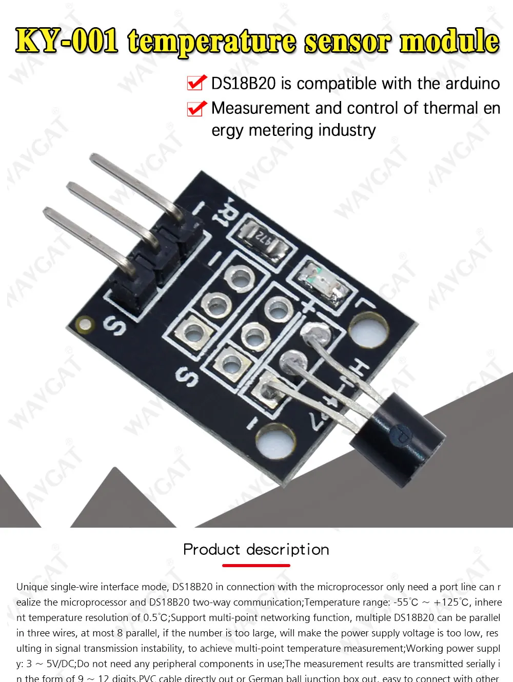 KY-001 DS18B20 temperature sensor module measurement module KY001 DC 3 ...
