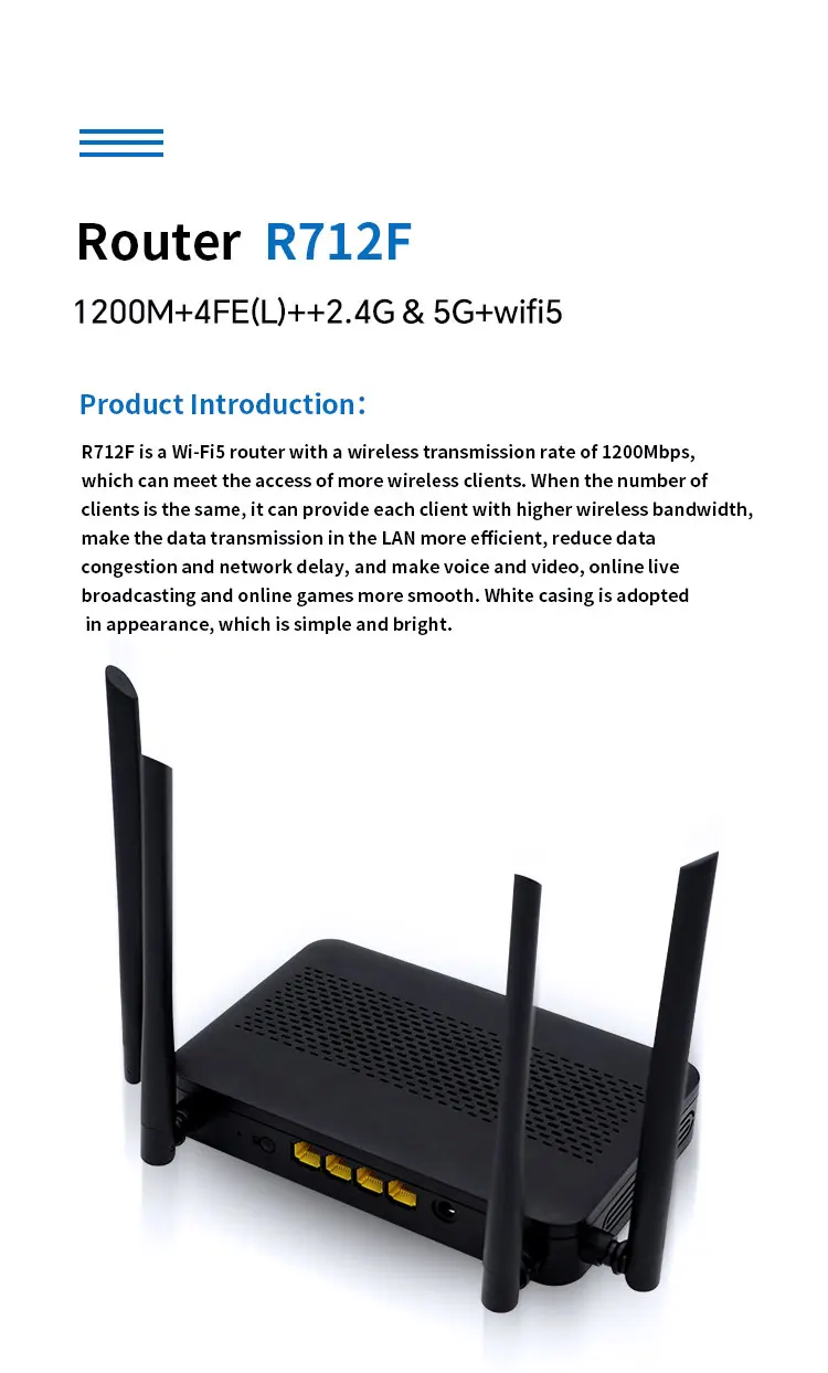 R712f Dual Band Wifi Router R712f Wifi5 1200mbps 4fe+ac1200 With 4*5 ...