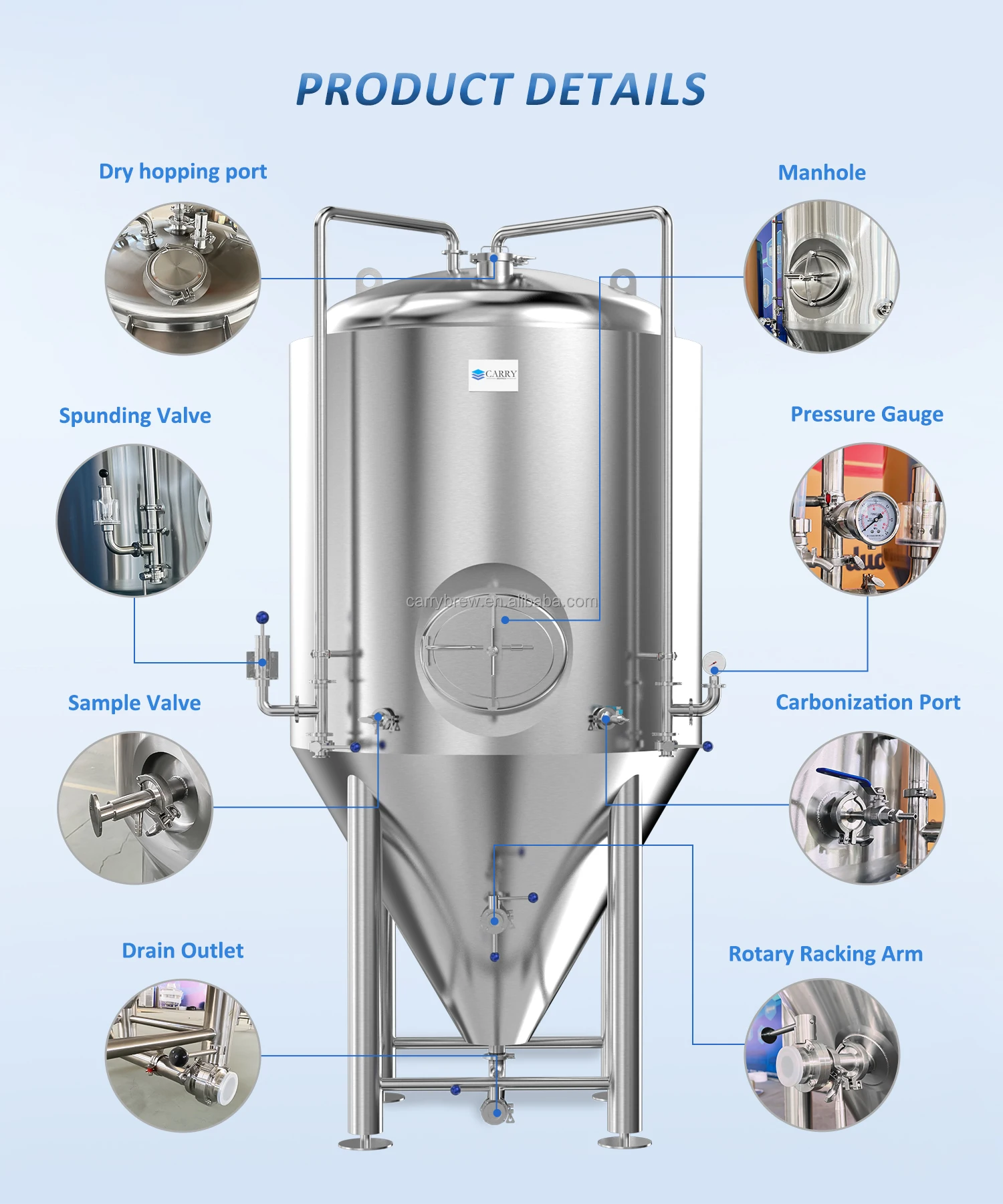 1000l Fermenter Isobaric Stainless Steel Conical Beer Fermentation Tank ...