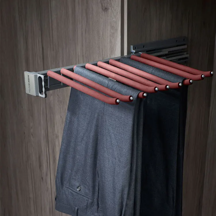 Pull Out Closet Pants Hanger Bar Steel SIDE Mounted Trousers Rack ...