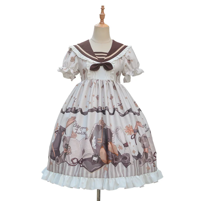 Japanese Lolita Sweet Lace Dress Bear Printing Peter Pan Collar Jk Lolita Modeljapanese Dress ...