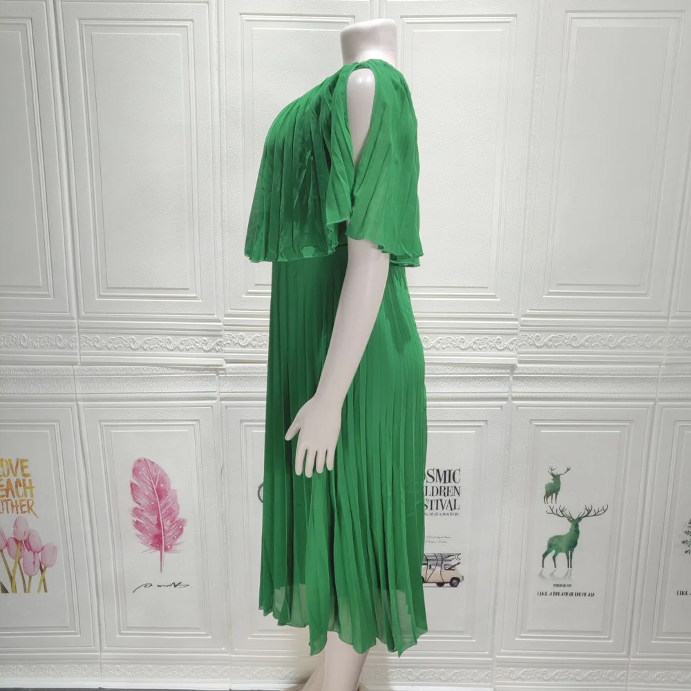 Women Spring Summer Elegant Ruffle Midi Dress Short Sleeve Lady Long ...