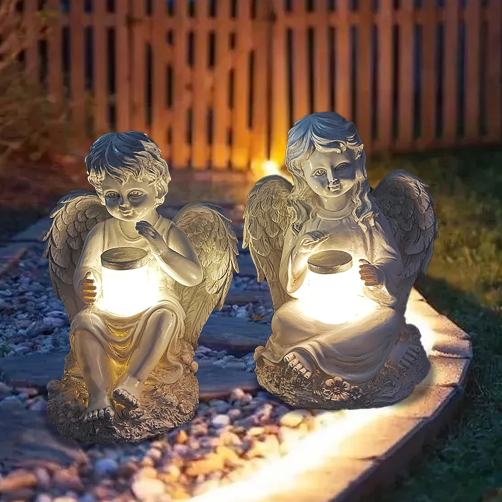 Garden Statues Angel Solar Light Outdoors Balcony Lights Decoration ...