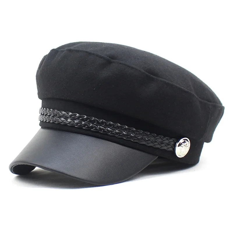 Wholesales Beret Cap Fiddler Cap Cabbie Baker Boy Hat Pu Brim Womens ...