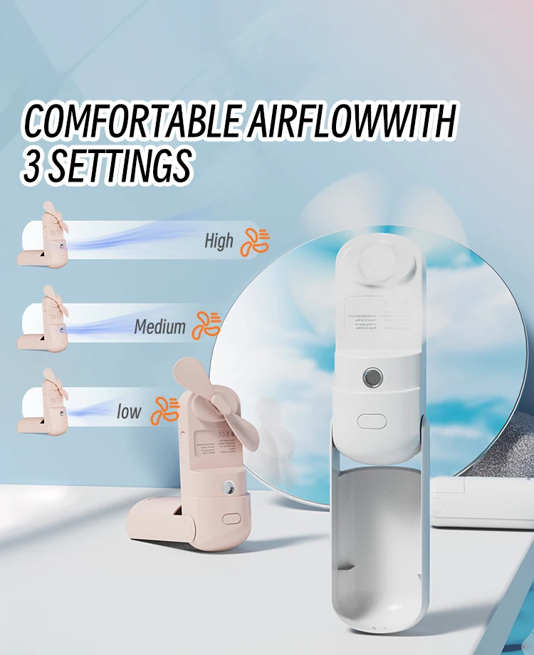 Foldable Rechargeable Fan - 30ml Water Tank Cooling Solution