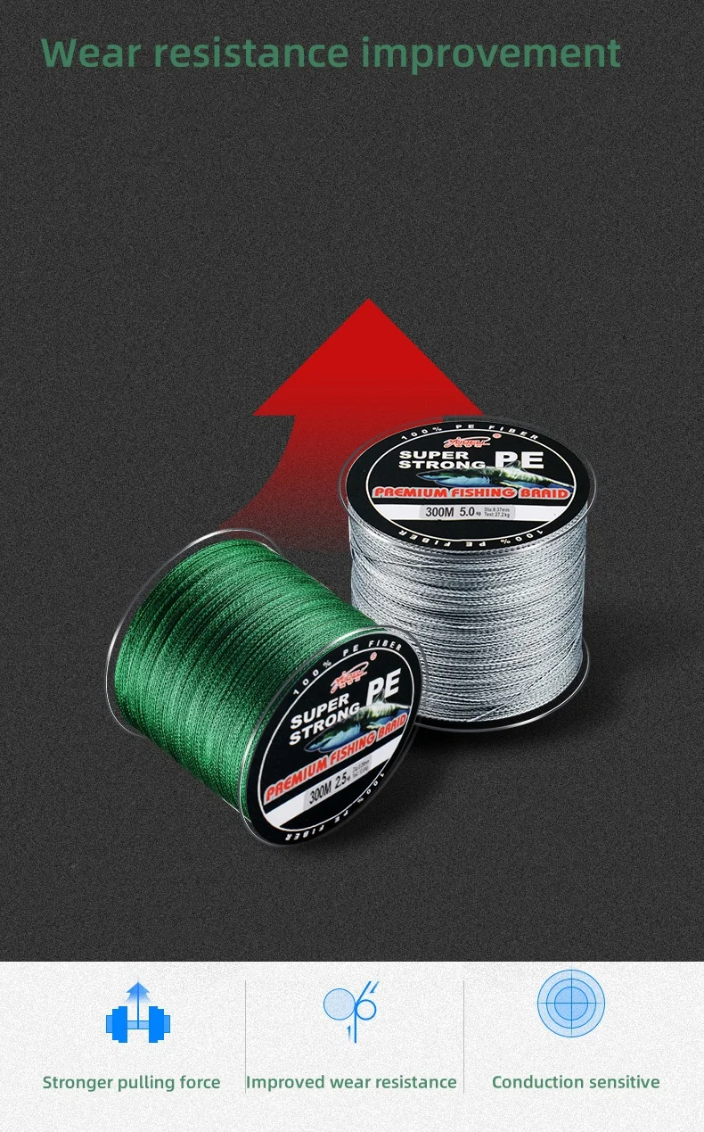 4 Strands 300m Coated PE Wire Colorful Braided Fishing Line for River ...