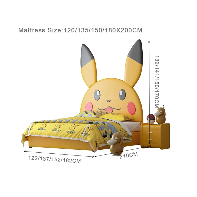 Luxury Bedroom Furniture - Kids Double Beds with Pikachu Cartoon