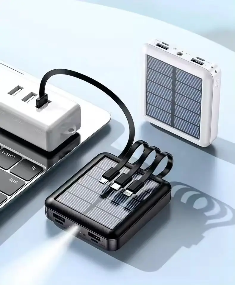 Factory Price 4-Cable Mini Portable Power Bank Fast Solar Charger LED ...