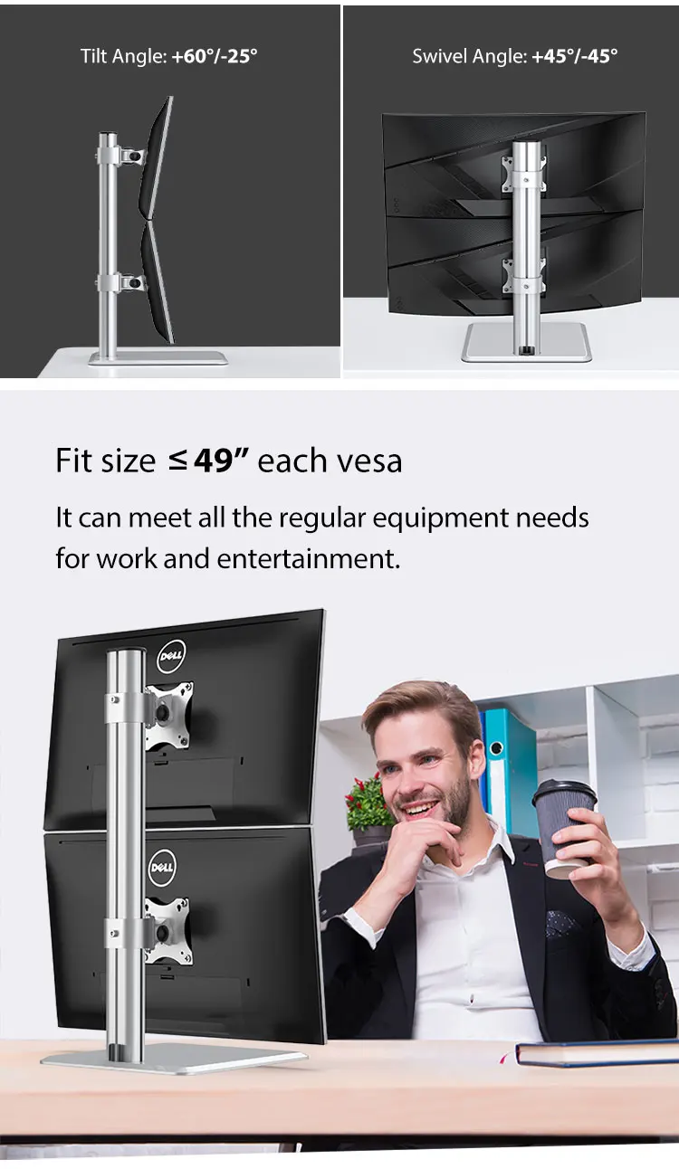 BEWISER Dual Monitor Stand - Adjustable & VESA Compatible