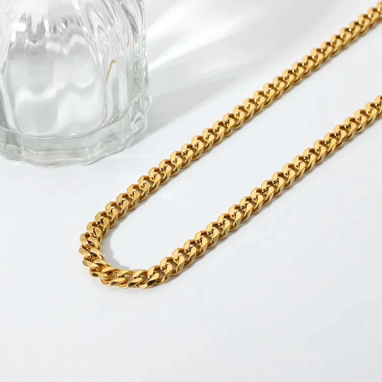 7MM Wide Thick Cuban Chain Necklace Jewelry 18K Gold Plated Miami ...
