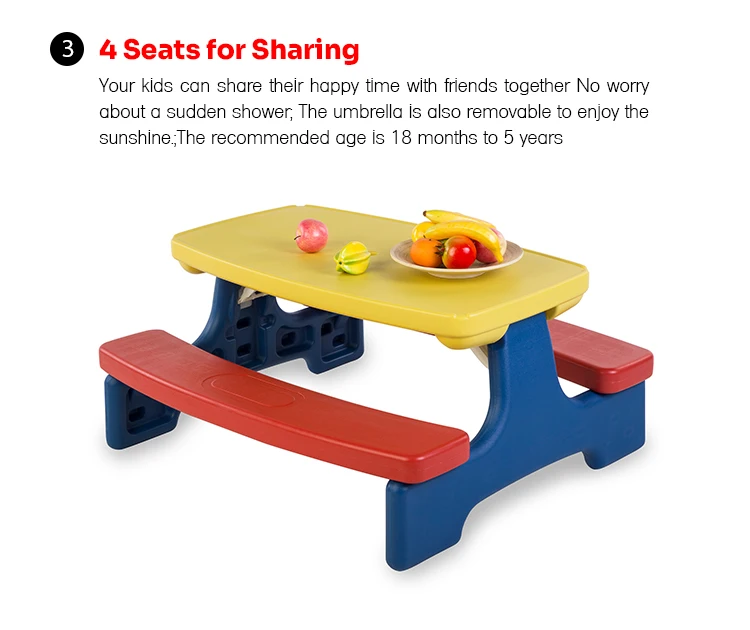 Portable Plastic Folding Children Picnic Table with Bench Set for Kids ...