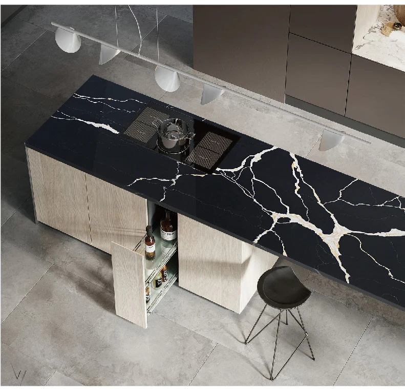 2024 Horizon Wholesale Black Calacatta Quartz Slab Countertop