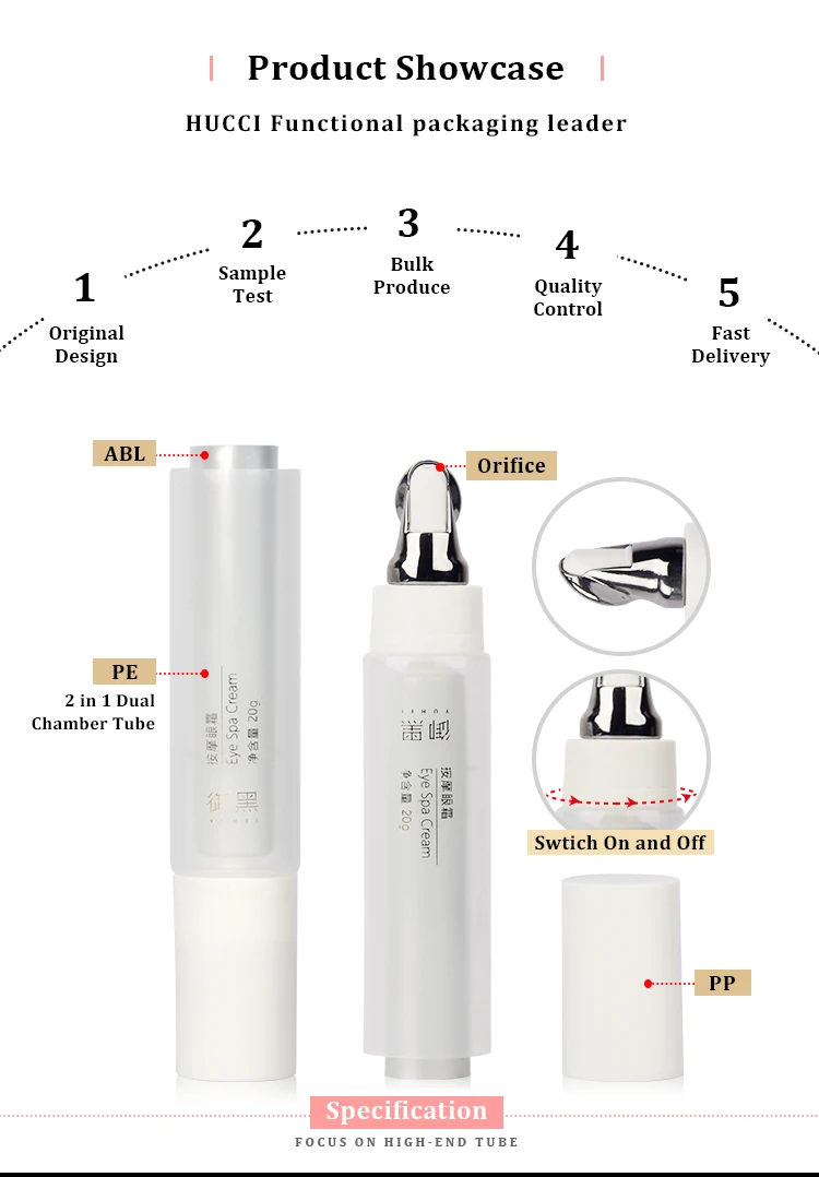 Luxury Dual Chamber Eye Cream Tube with Metal Applicator