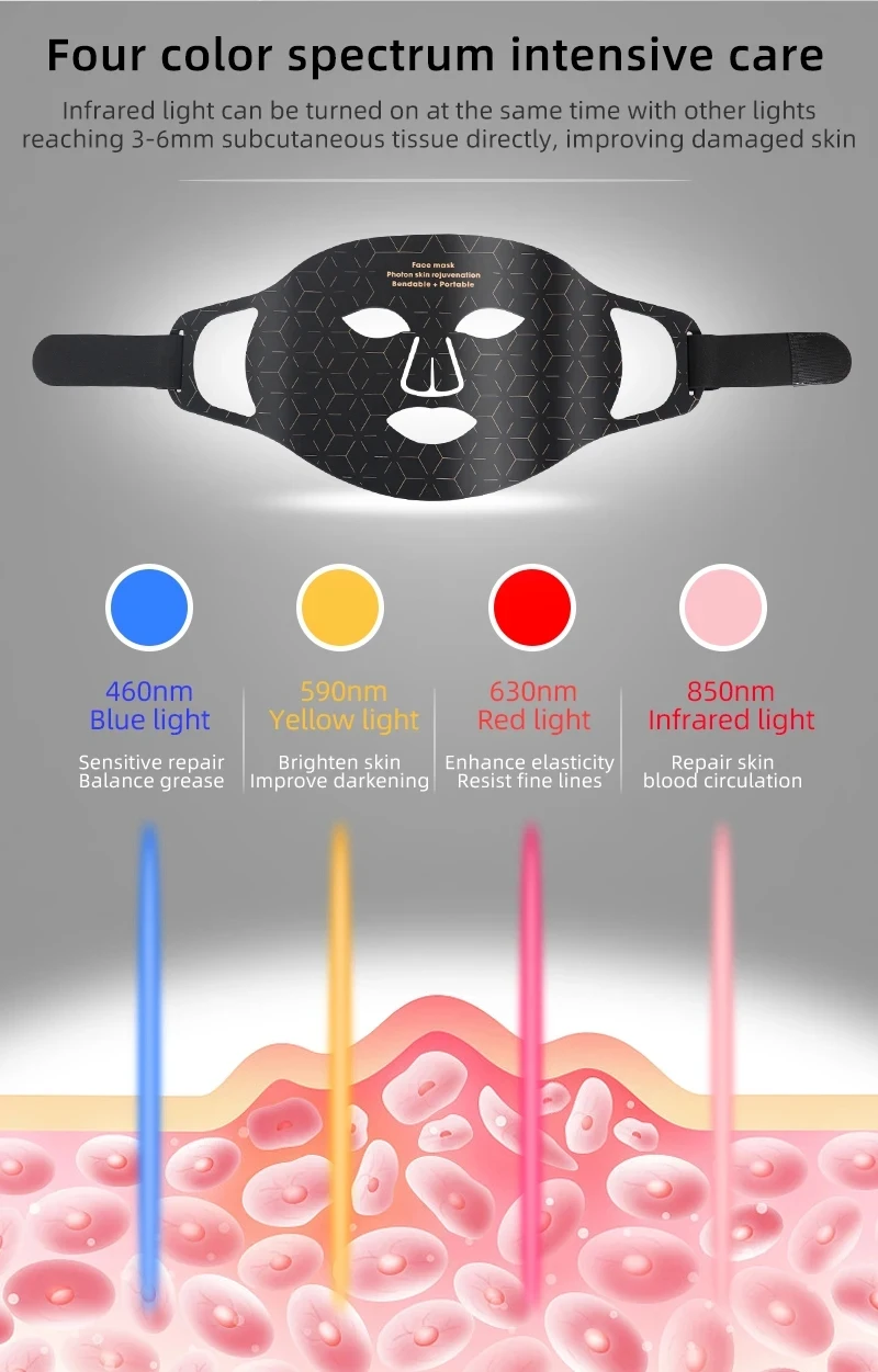 Face Neck Silicone Facial Led Mask Red Light Therapy Face Anti-wrinkle ...