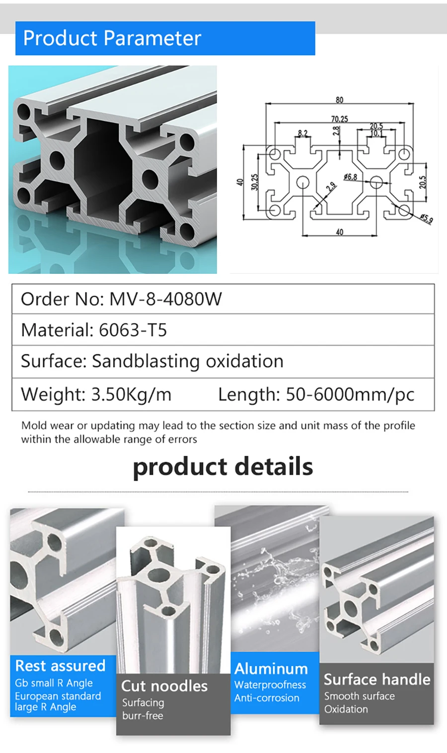 Anodized 6063 Heavy Duty Industrial Aluminium Section Profile 4080w ...
