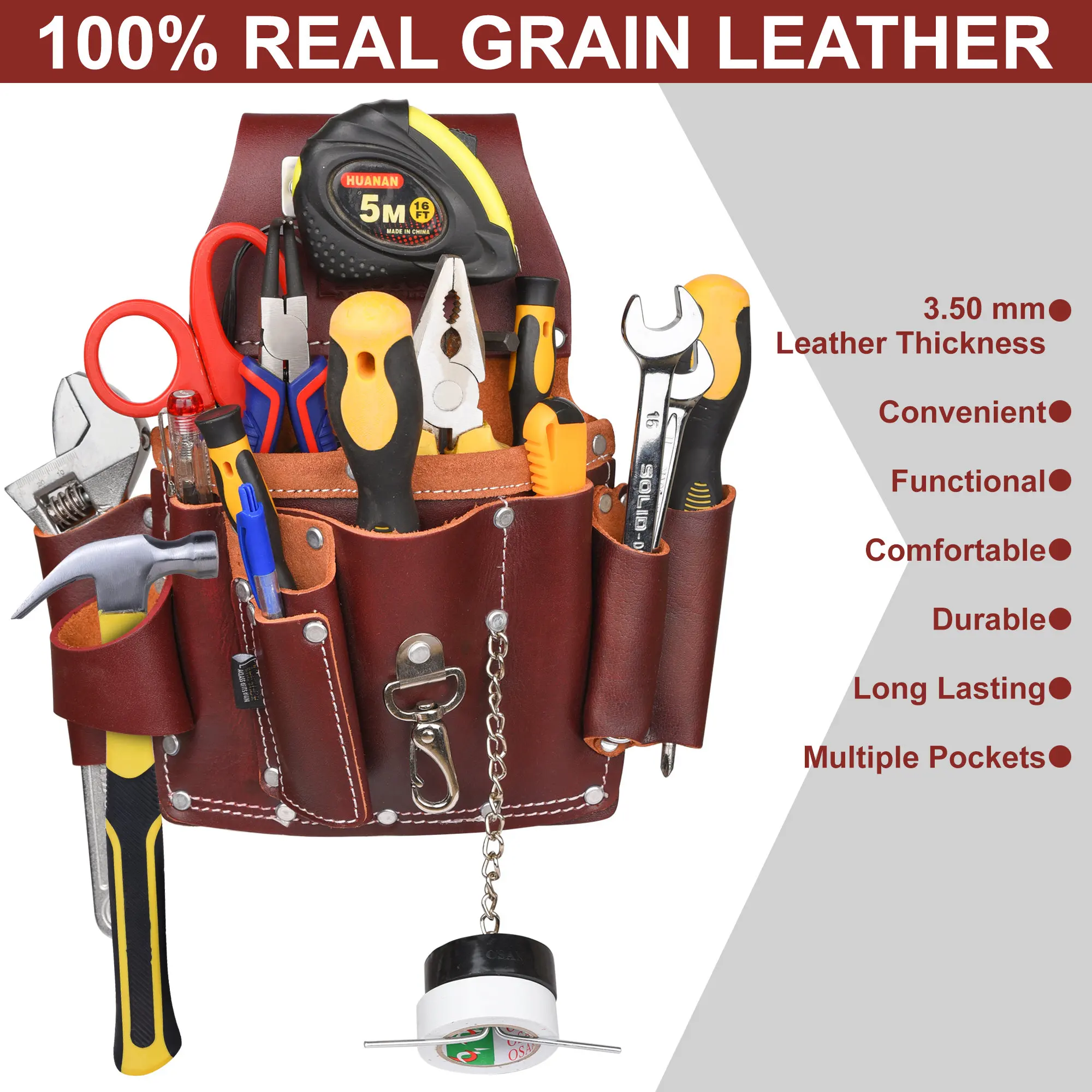 Leather Electrical Tool Bag Contraction Tool Pouch Heavy-duty Custom ...