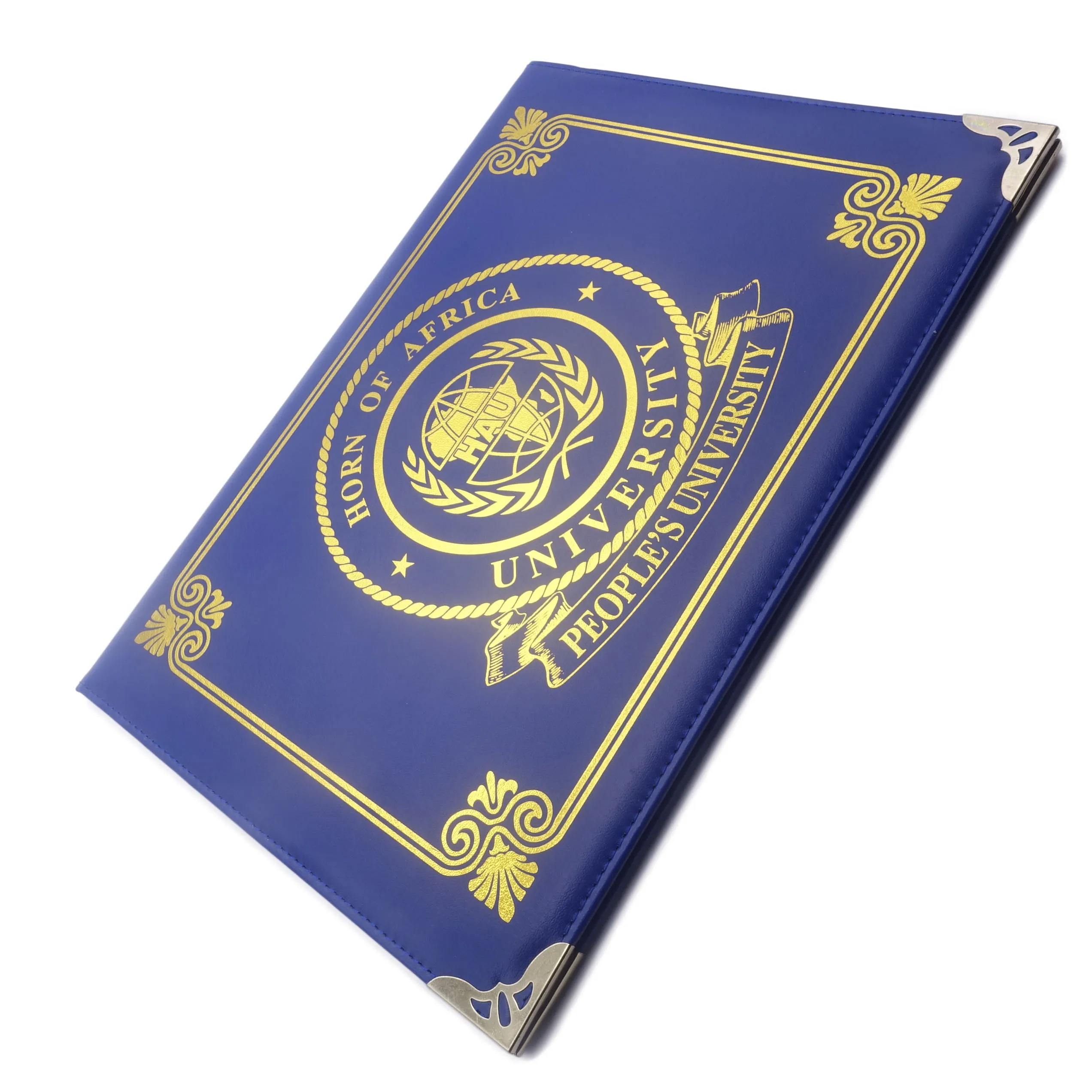 Custom Green Degree Stamped Certificate Holders - A4 Leather File Folders