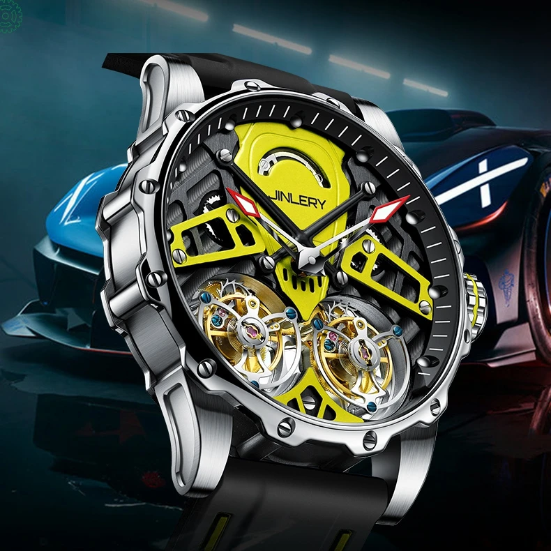 Jinlery Double Tourbillon Design Watch Custom Logo Luminous Pointer ...