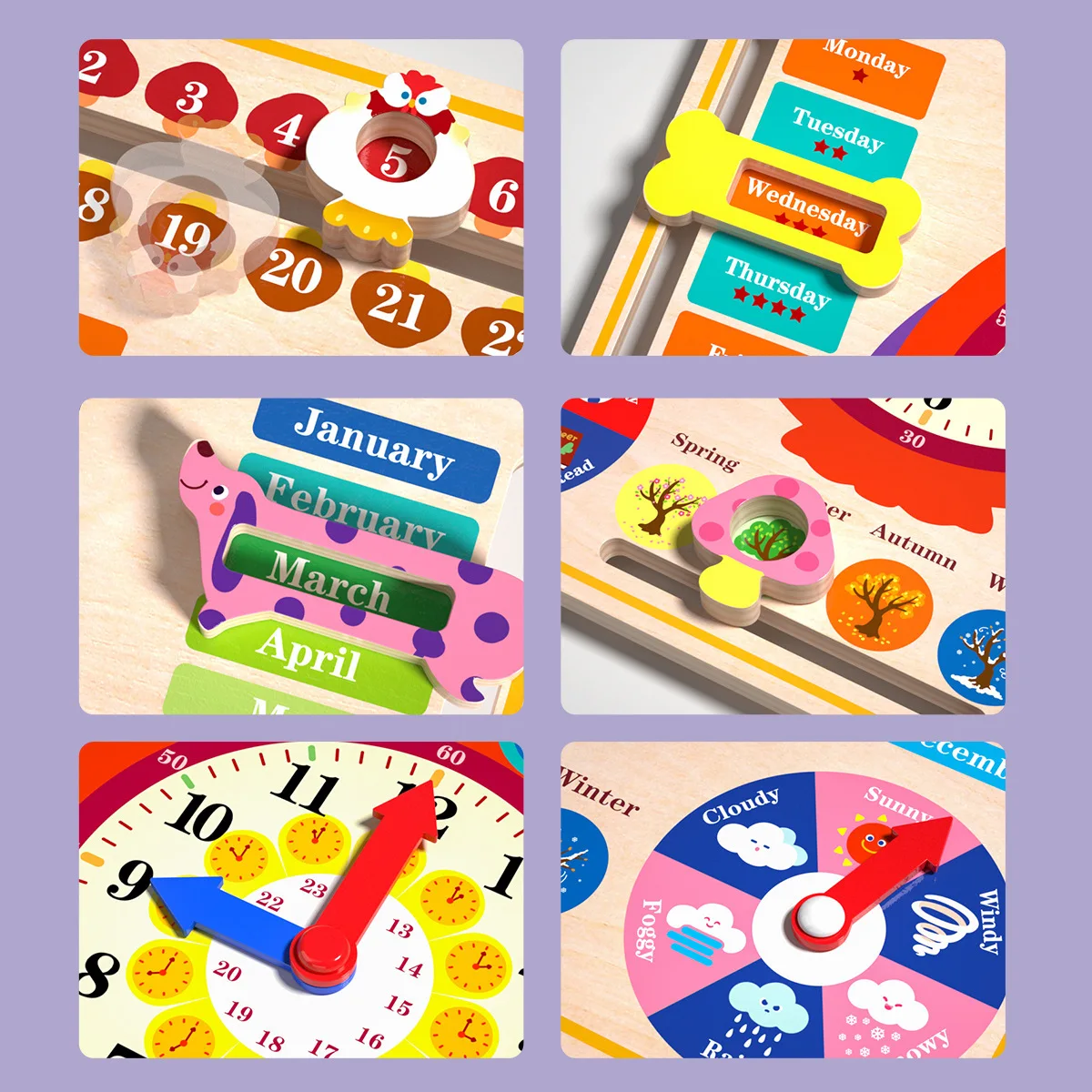 Montessori Wooden Weather Seasons Calendars Clocks Cognitive Toy ...