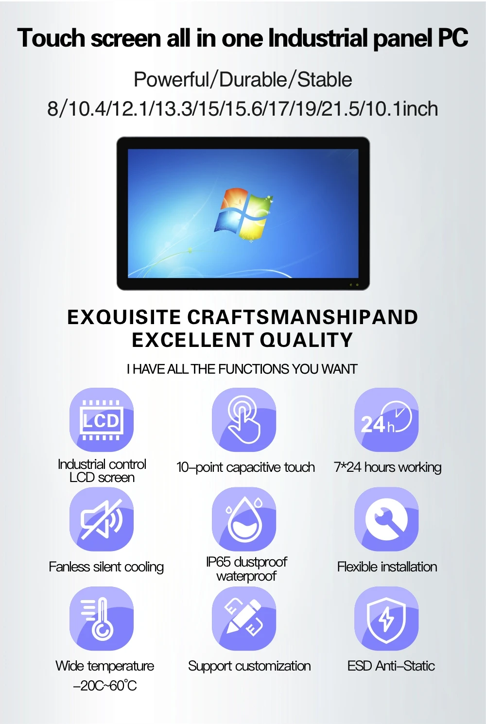 10.1 Inch LCD Display Industrial Panel PC Core I3/i5/i7 CPU Windows 7/8 ...