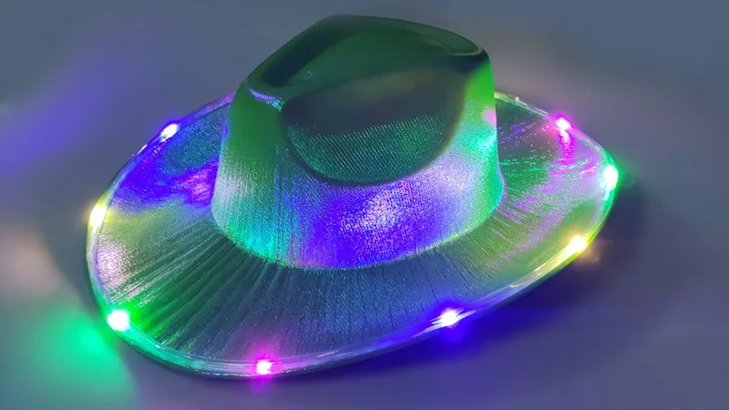 Colorful Led Space Cowboy Holographic Rave Hat Light Up Cowgirl Cap For ...