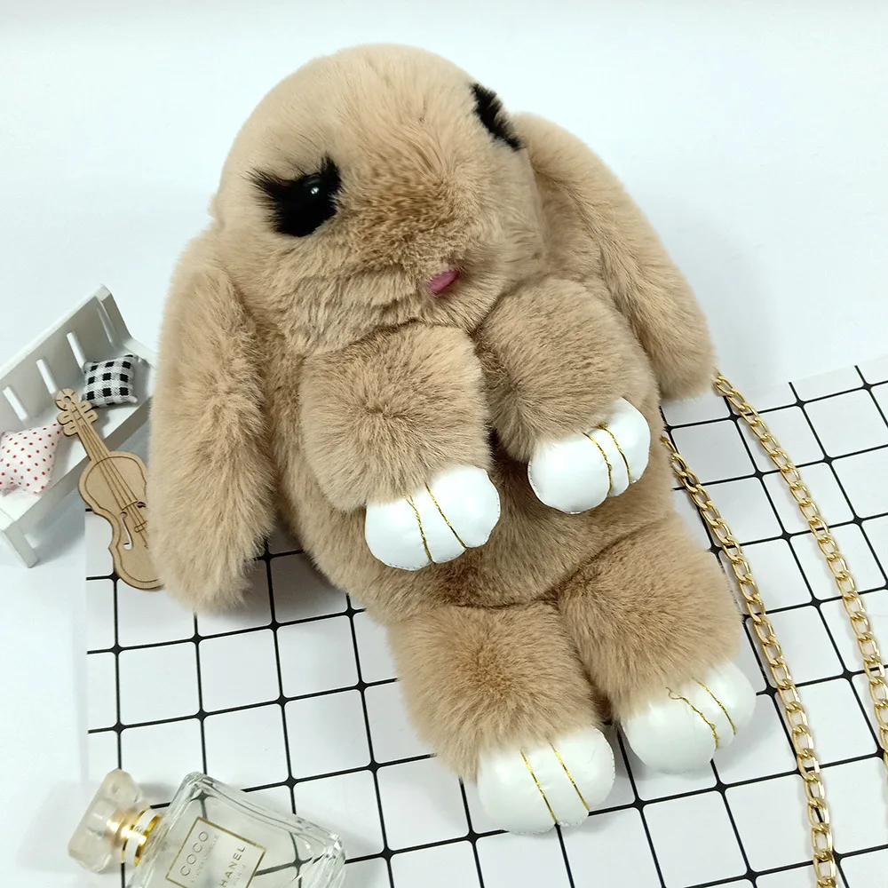 Cute Animal Rabbit Plush Handbag Kawaii Faux Rabbit Fur Bunny Purse for ...