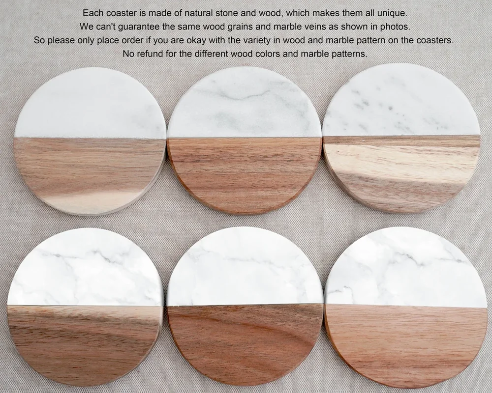 Custom Engraved Marble Wood Coasters - Personalized Gifts