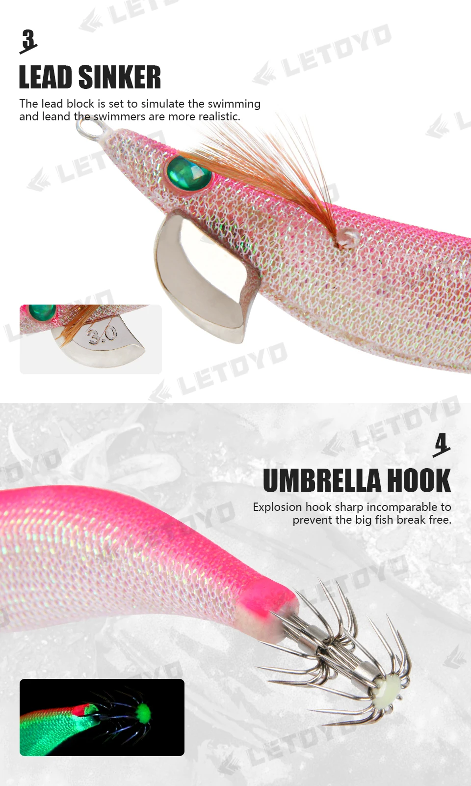 Letoyo Squid Jigs 2.5# 3.0# 3.5# Squid Lure Artificial Shrimps With Squid Hook Jigging Baits For ...