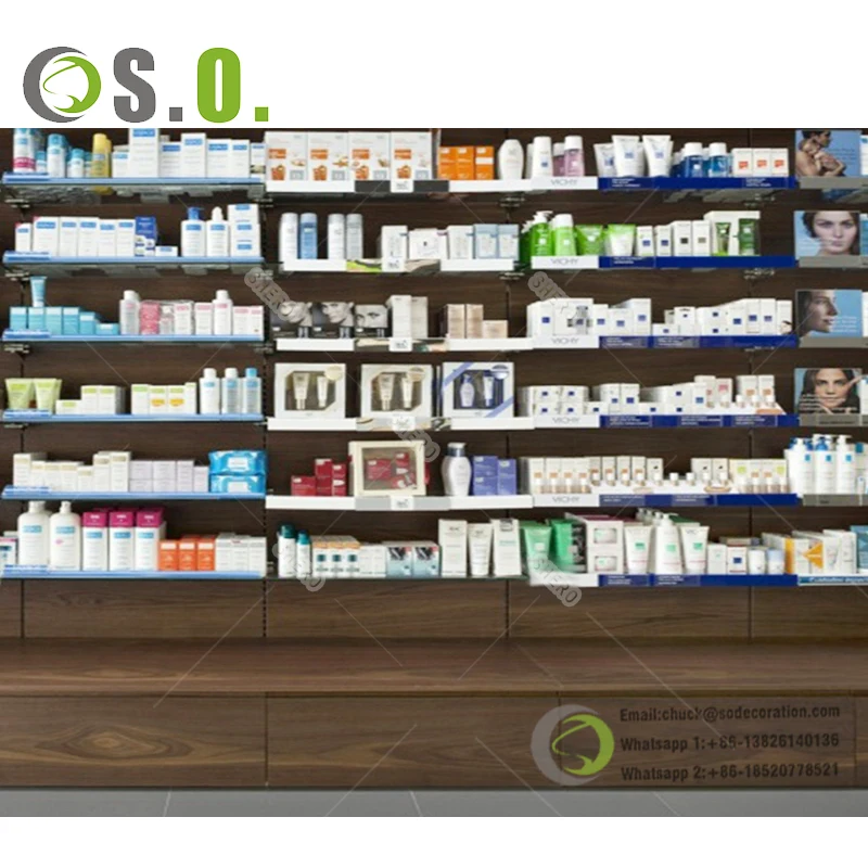 Wood Pharmacy Shelves Shop Interior Display Racks Furniture Medical ...