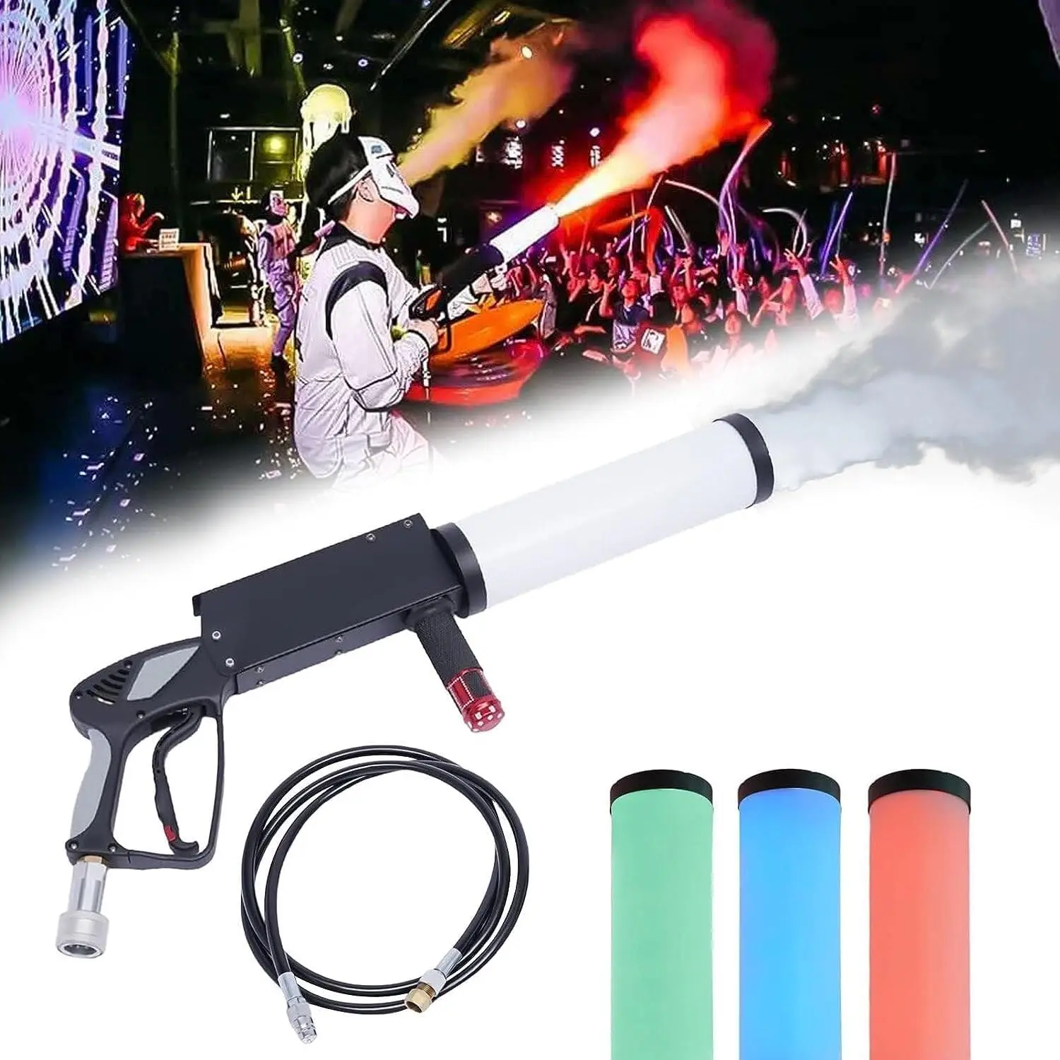 Carbon Dioxide Air Column Gunner Holds Air Gun With Dry Ice Spray Bar ...