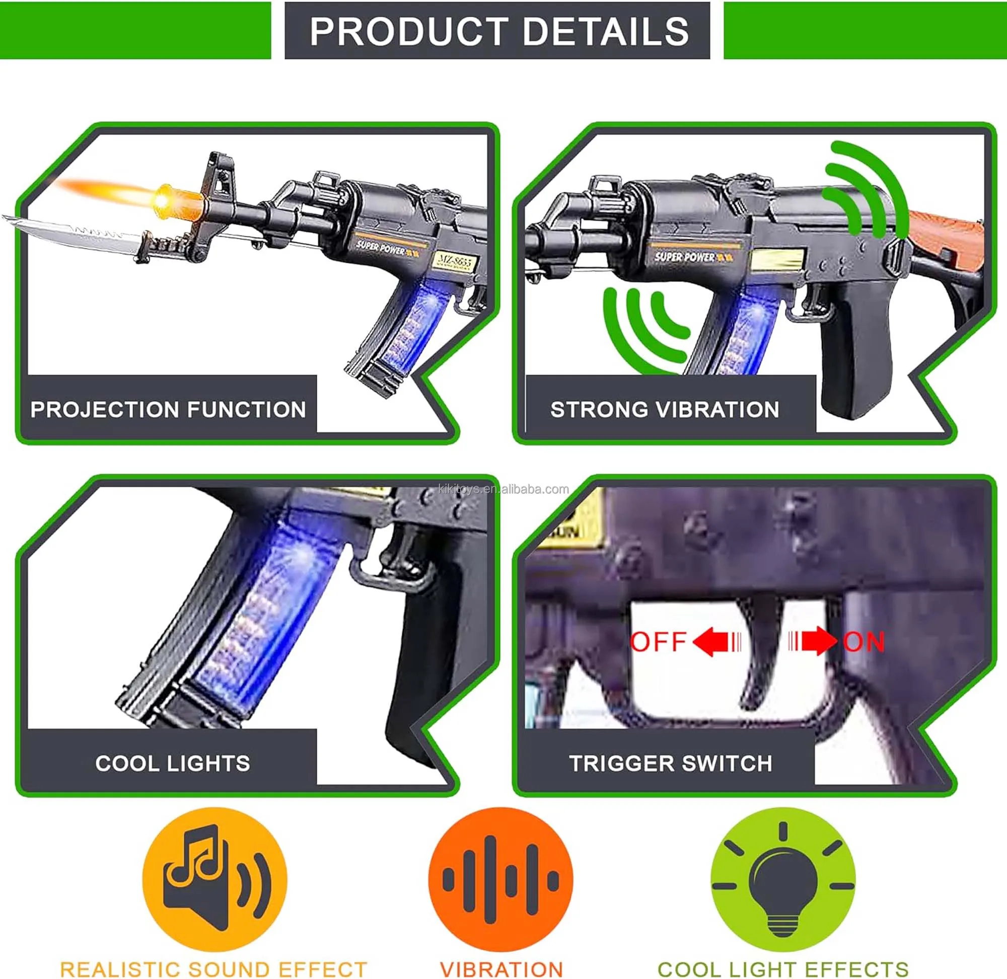 42CM AK47 Submachine Electric Toy Gun; Sound Light Vibration Gun Toy ...