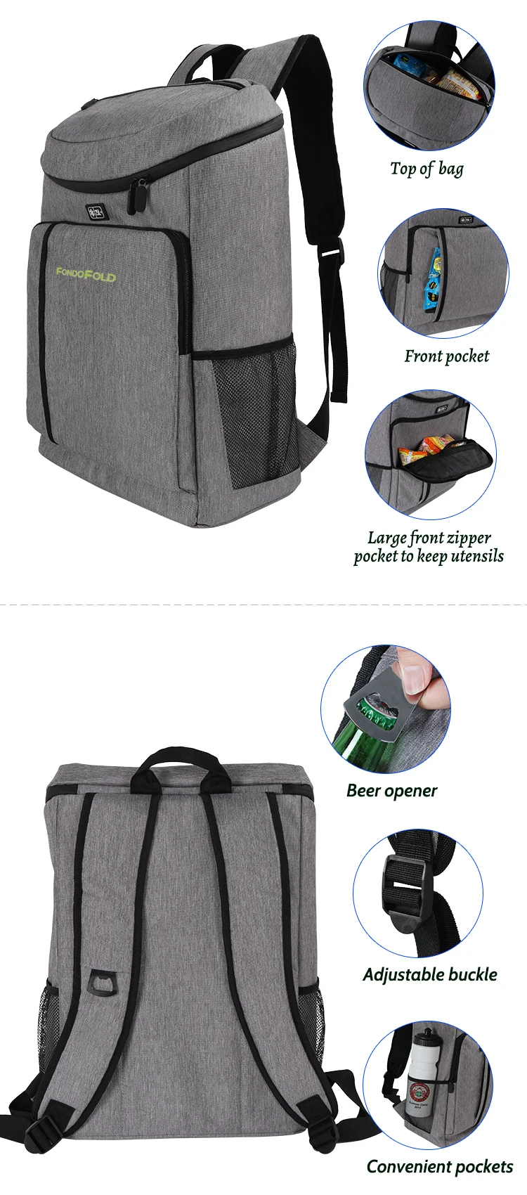 Fondofold Insulated Backpack Cooler 28 Cans Picnics Hiking Beach ...