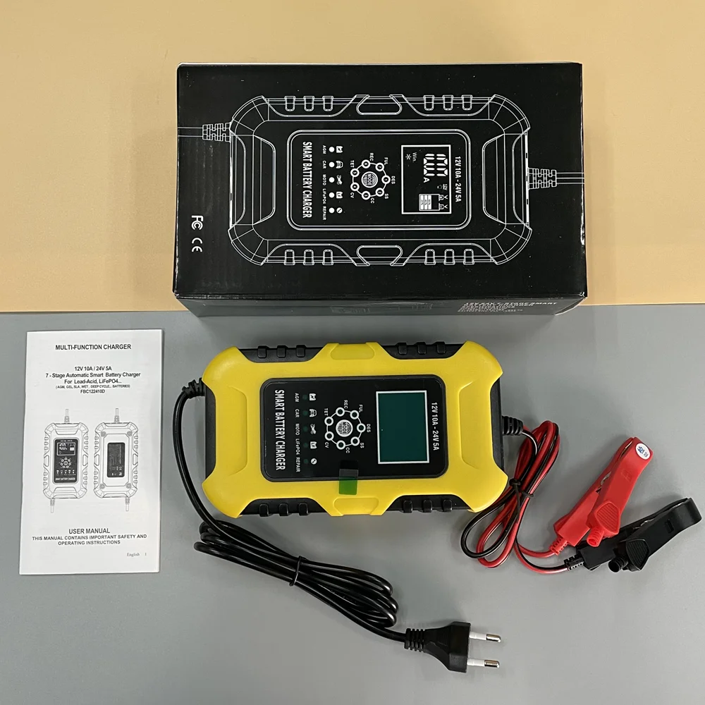 Foxsur 12v 24v Battery Charger Car Battery Charger Pulse Repair Lead ...