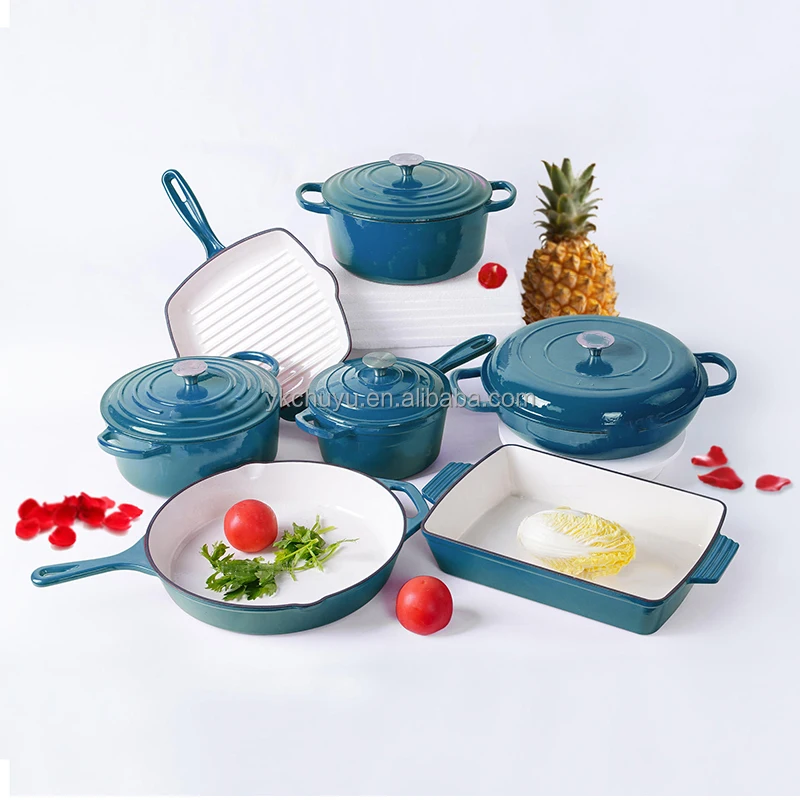 11 Piece Light Blue Moq 1set Non Stick Cast Iron Luxury Cookware