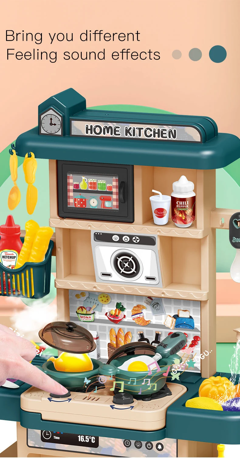 Kitchen Food Kids Toys Sets Pretend Spray Games 43pcs Mini Kitchen Toys ...