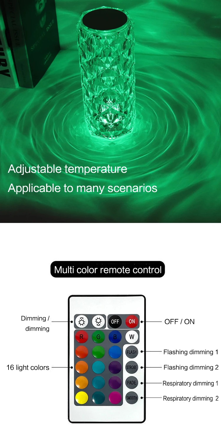 Touch Control Cordless Crystal LED Lamp - RGB Color Changing