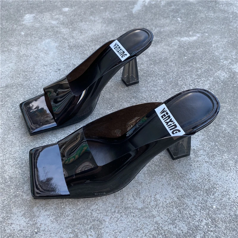 Fusion clear Chunky Block High Heels for Women, Transparent Sandals for ...