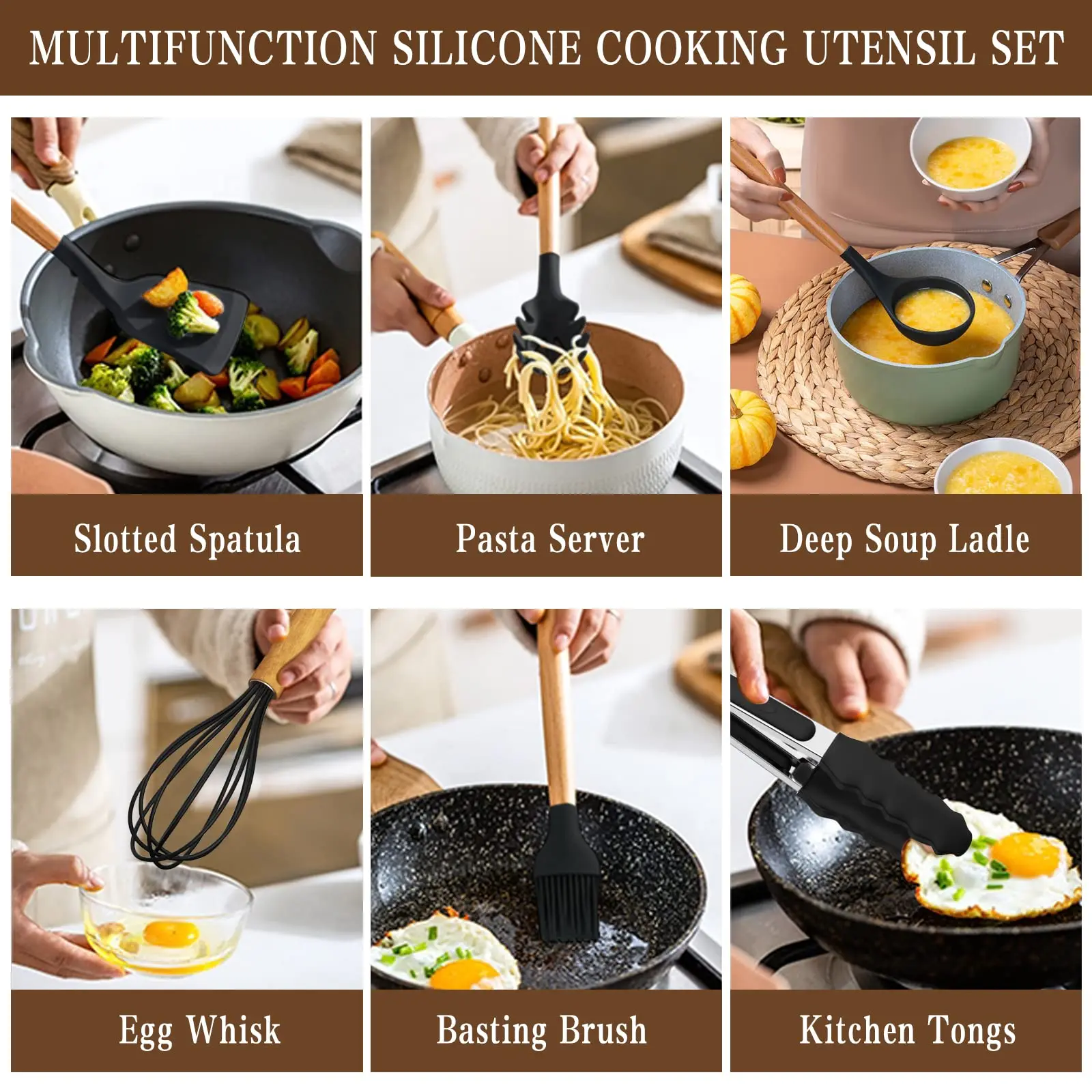 Wholesale Food Grade Silicone Kitchen Cooking Tools Non Stick 12 Pcs ...