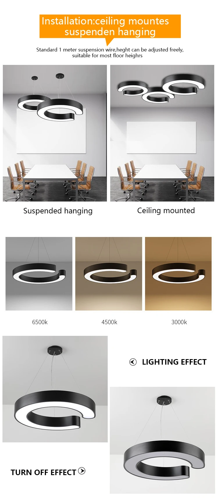 Office Conference Room Ceiling Light 36w 4000k Flicker-free Black C ...