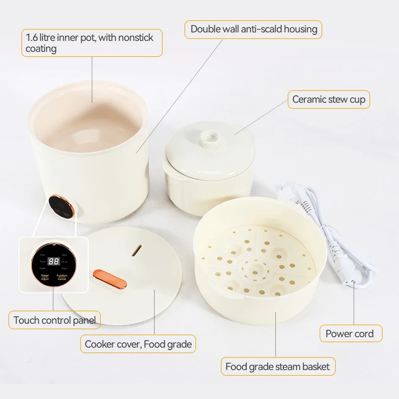 1.6 Litre Electric Multi Cooker Ceramic Stew Cup Steam Egg Electric ...