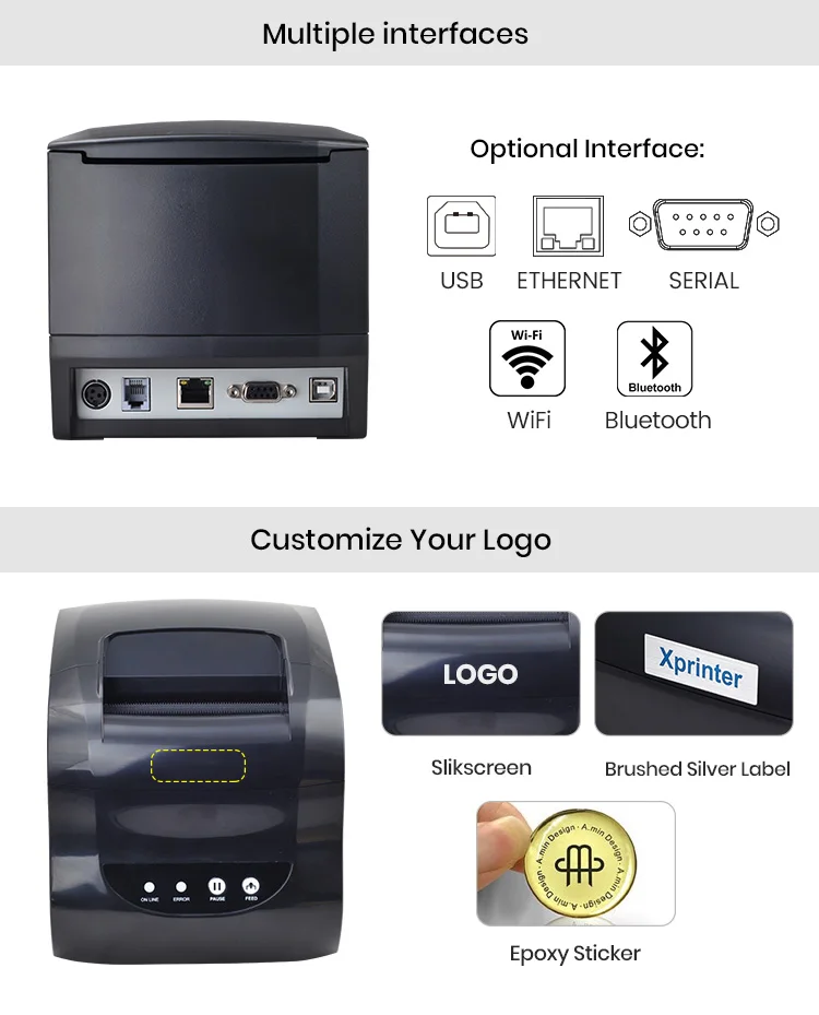 Xprinter Xp-365b 80mm 3 Inch Two In One Thermal Printer With Bluetooth ...