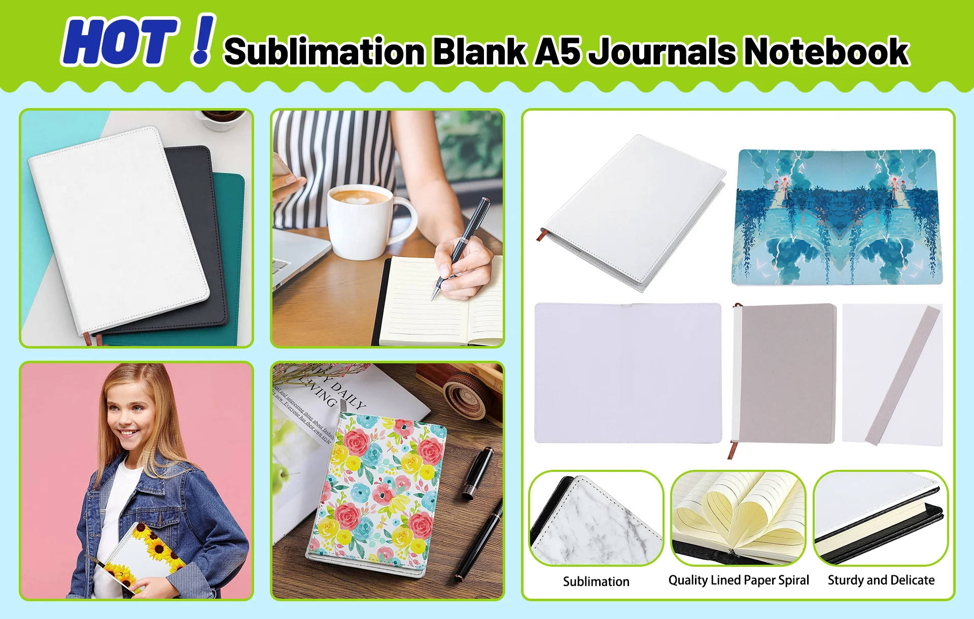 Customizable Sublimation Journal Covers - Mingou PU Leather Notebooks