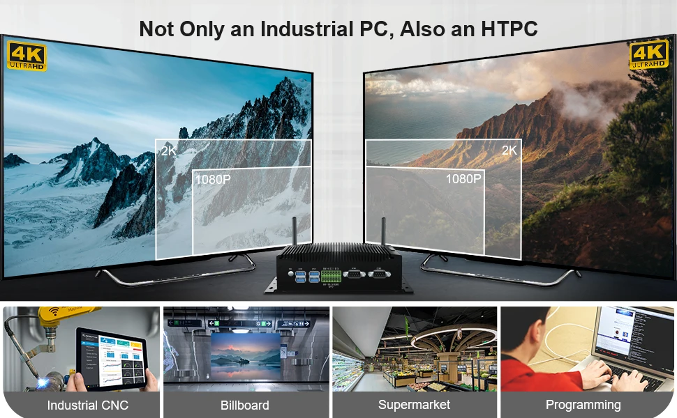 HYSTOU Industrial Mini PC GPIO Intel UHD Graphics Card Dual LAN Fanless ...