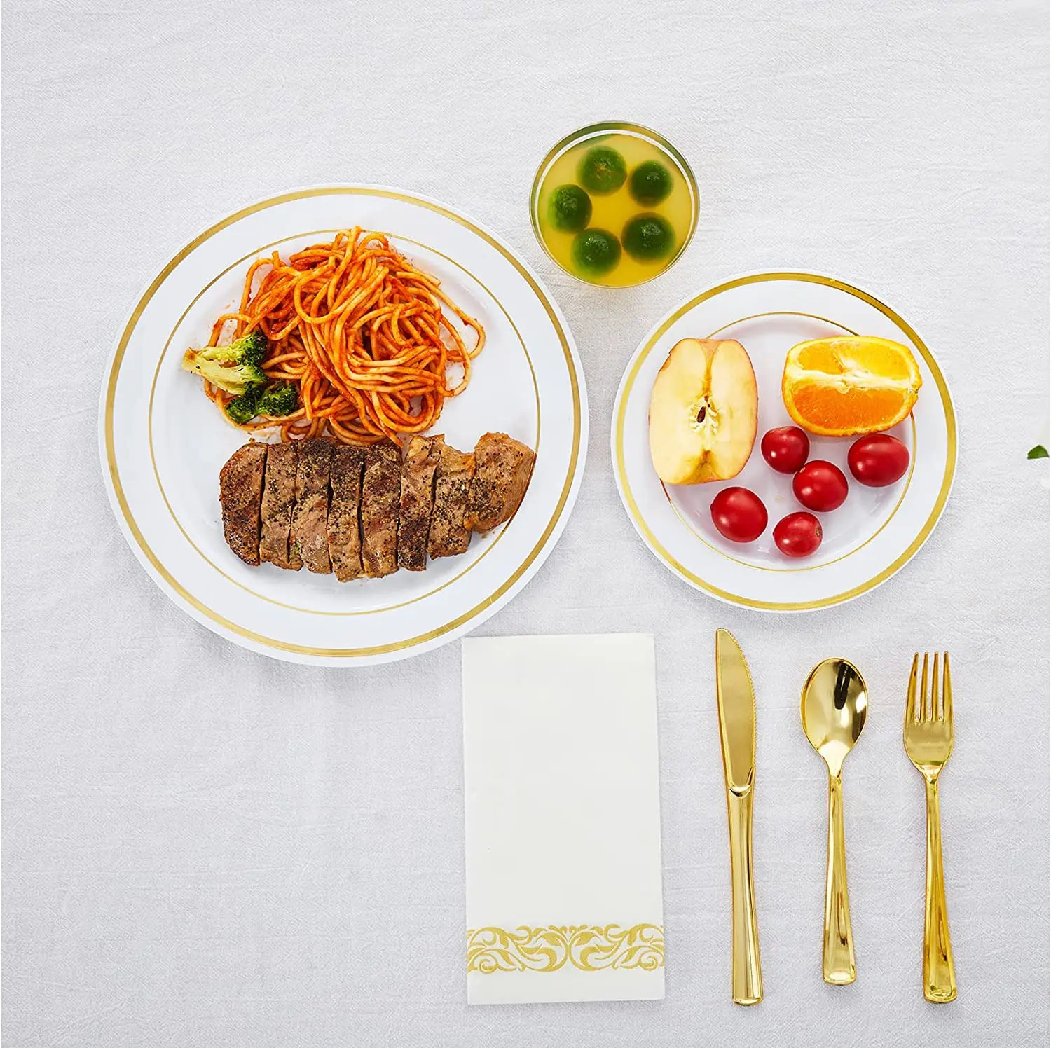 Elegant Trimmed Disposable Plastic Dinnerware Sets for Weddings