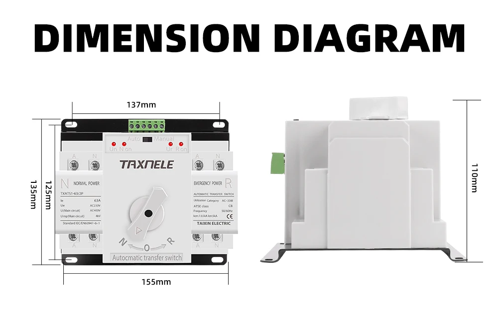 ATS Dual Power Automatic Transfer Switch - 230V 63A