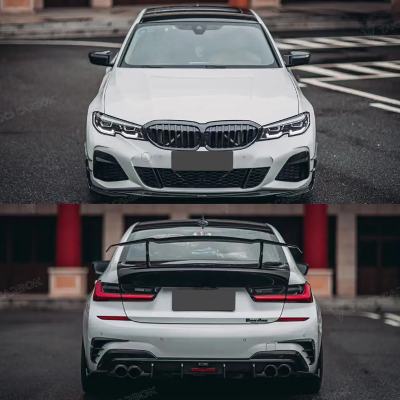 Dry Carbon Fiber Tk Style Body Kit Front Lip Rear Spoiler For 2019-2023 ...