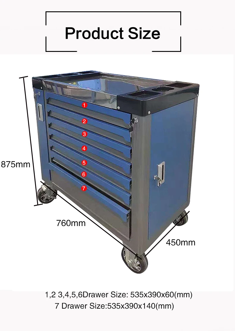 7 Drawer Tool Cart - Heavy Duty Stainless Steel Trolley