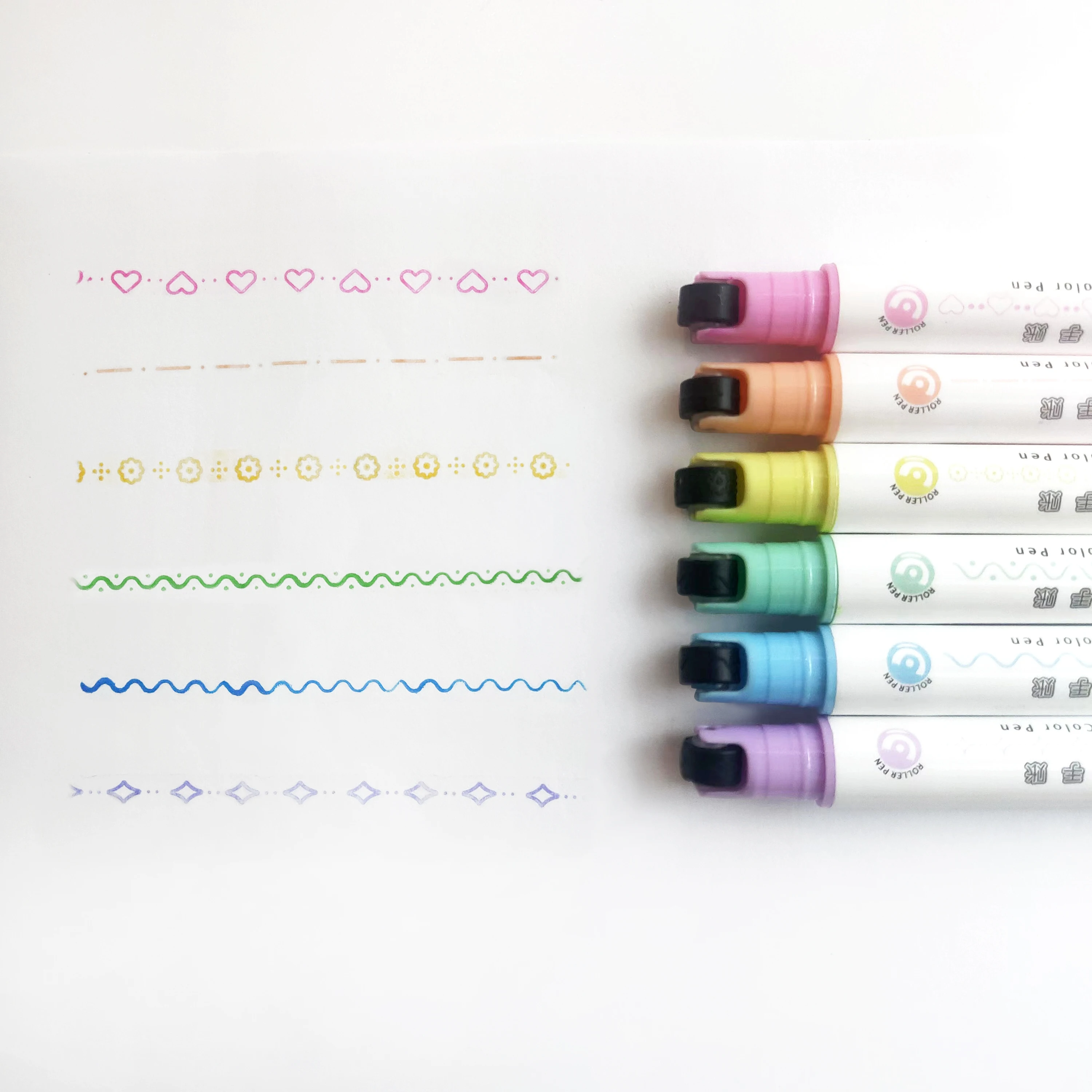 6 Different Curve Shapes Roller Stamp Highlighter Set 2/3/6 Colors ...